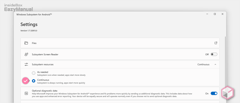 윈도우 11 에서 WSA 자동 시작 설정으로 빠르게 실행 하기 - insideBOX