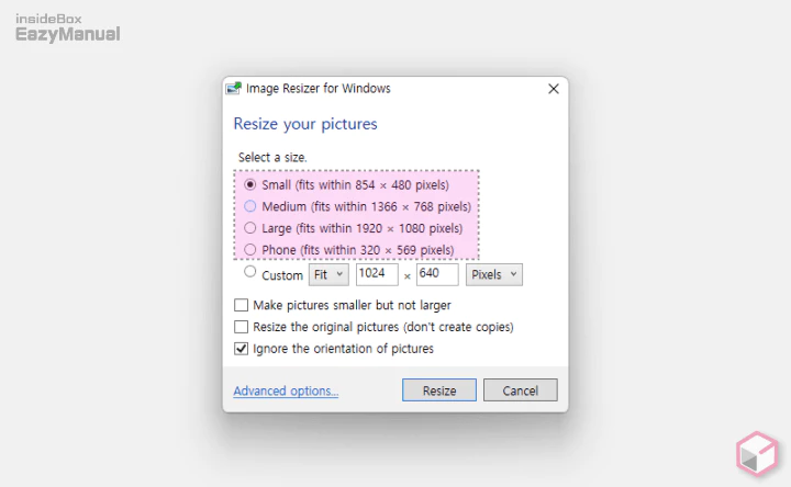 윈도우의 우클릭 메뉴에서 이미지 사이즈 간단하게 변경하기 - insideBOX